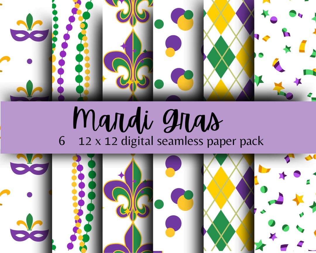 Mardi Gras Seamless Patterns, Printable Scrapbook Paper, Instant PNG ...
