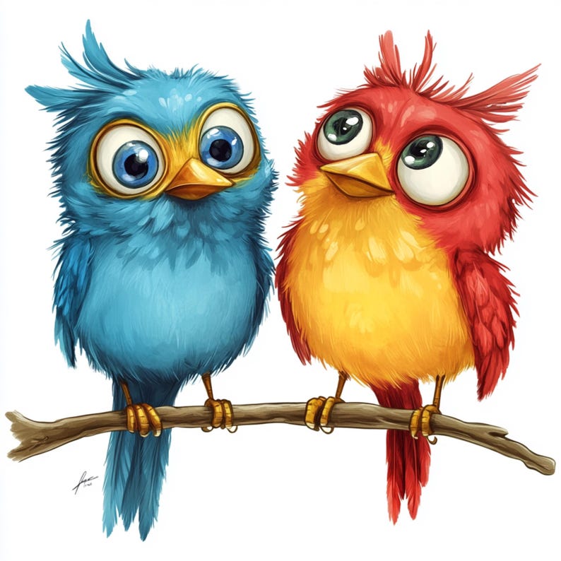 Funny Quirky Bird Clipart Set – 25 Colorful Cartoon Pngs for ...