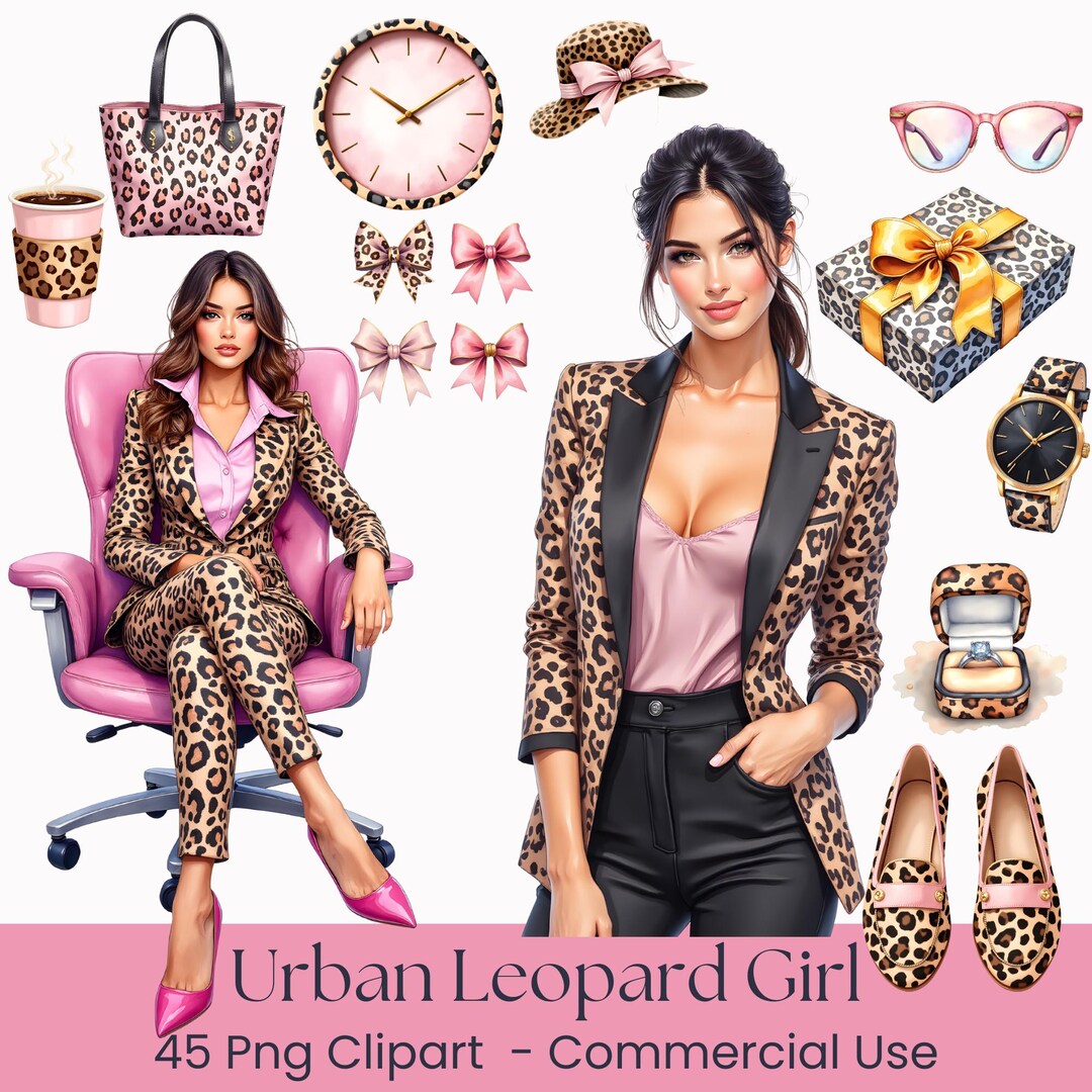 Leopard Fashion Girl Clipart • Urban Boss Woman PNG • Pink Leopard ...