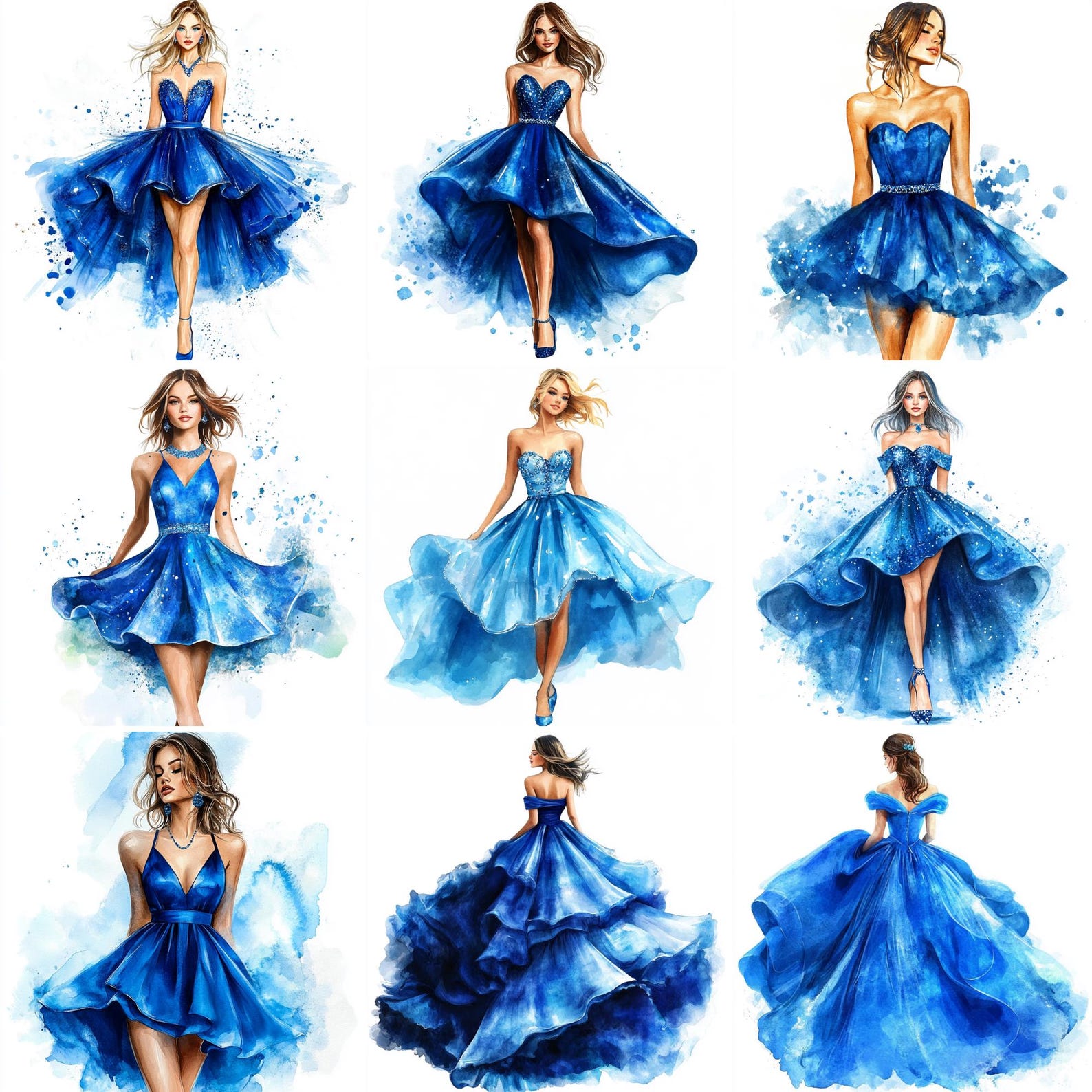 Blue Princess Dress Clipart - Watercolor Princess - Blue Prom Dress ...