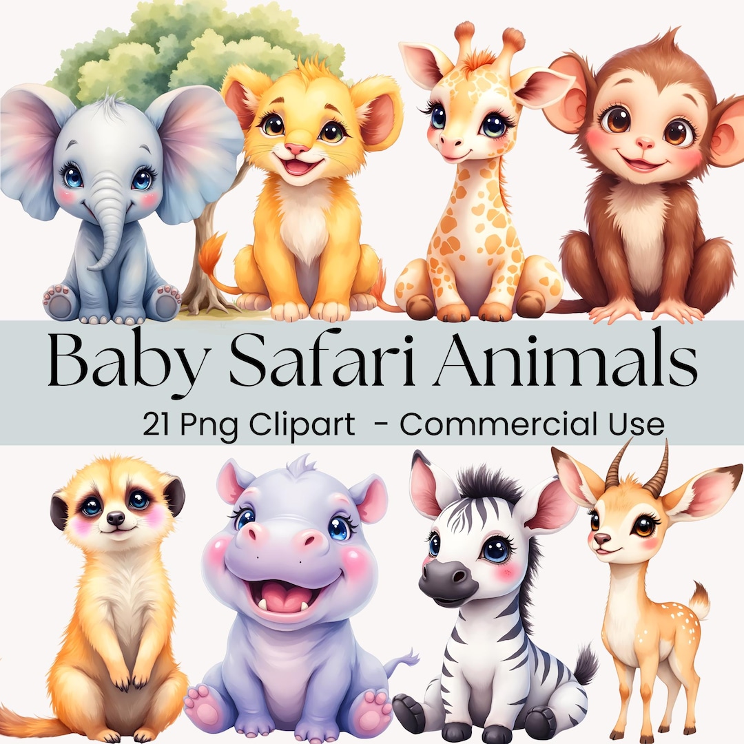 Baby Safari Animal Clipart, Jungle Animal Pngs, Cute Safari Nursery ...