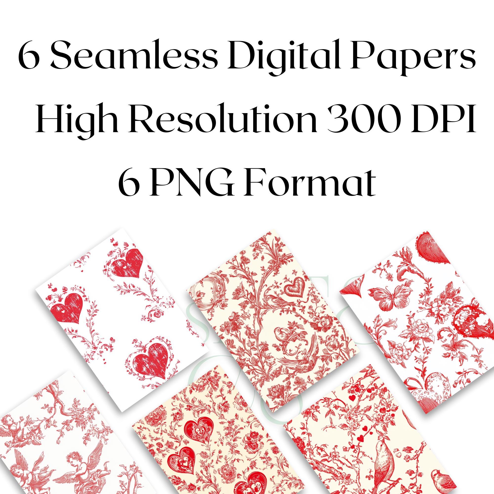 Red Valentine Seamless Pattern, Toile De Jouy, Digital Paper, Red White ...