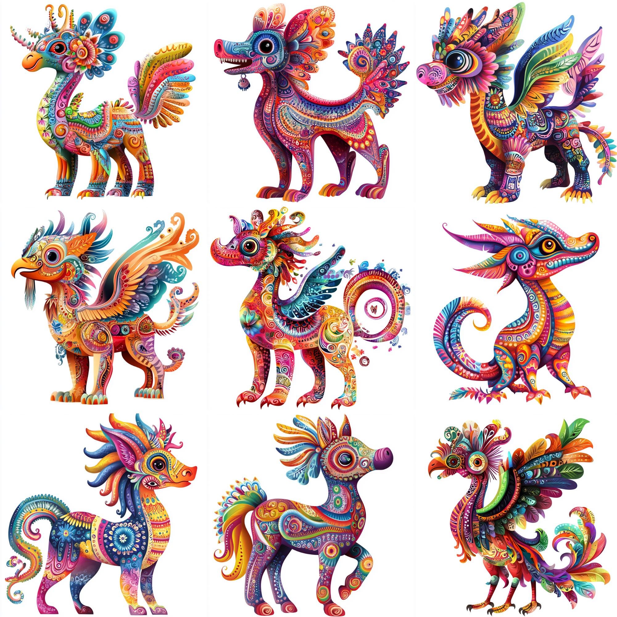 Alebrijes Clipart, Colorful Mexican Spirit Animals, Digital Download ...