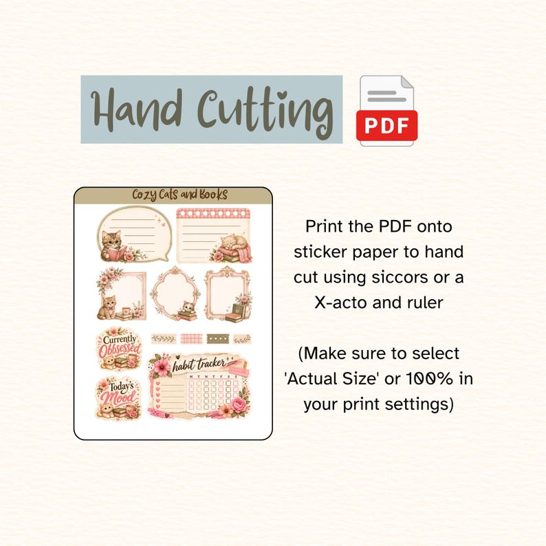 Printable Planner Stickers Cat Lover Kit, Cozy Reading Journal Stickers ...