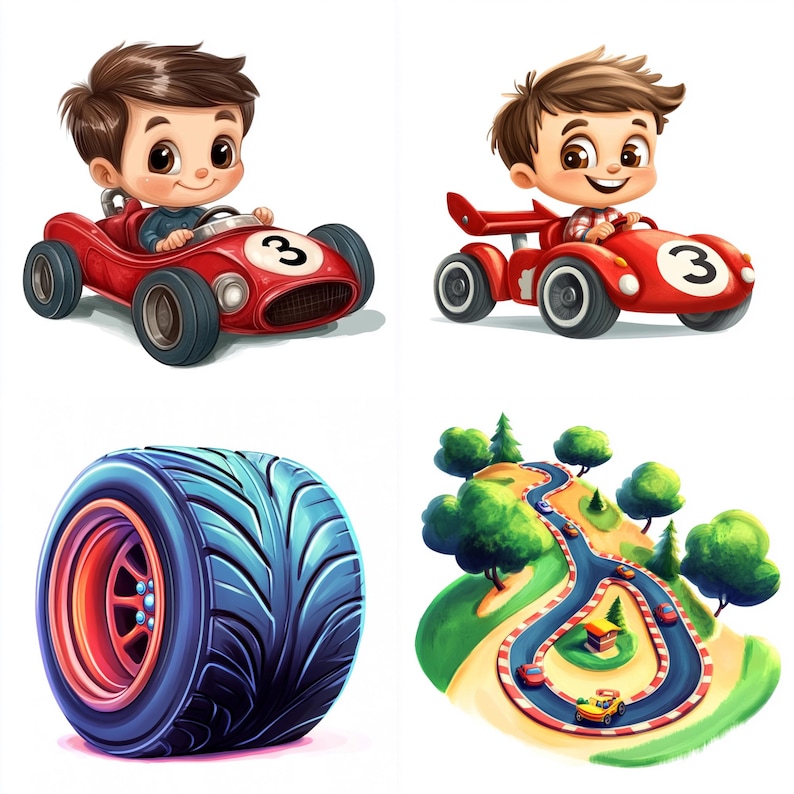 Little Racer Clipart - Watercolor Cute Kids Racing Illustrations ...