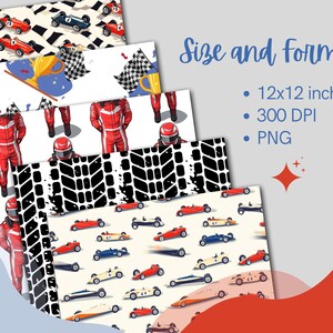 Race Car Seamless Pattern, Digital Paper for Scrapbooking, Vintage Car ...