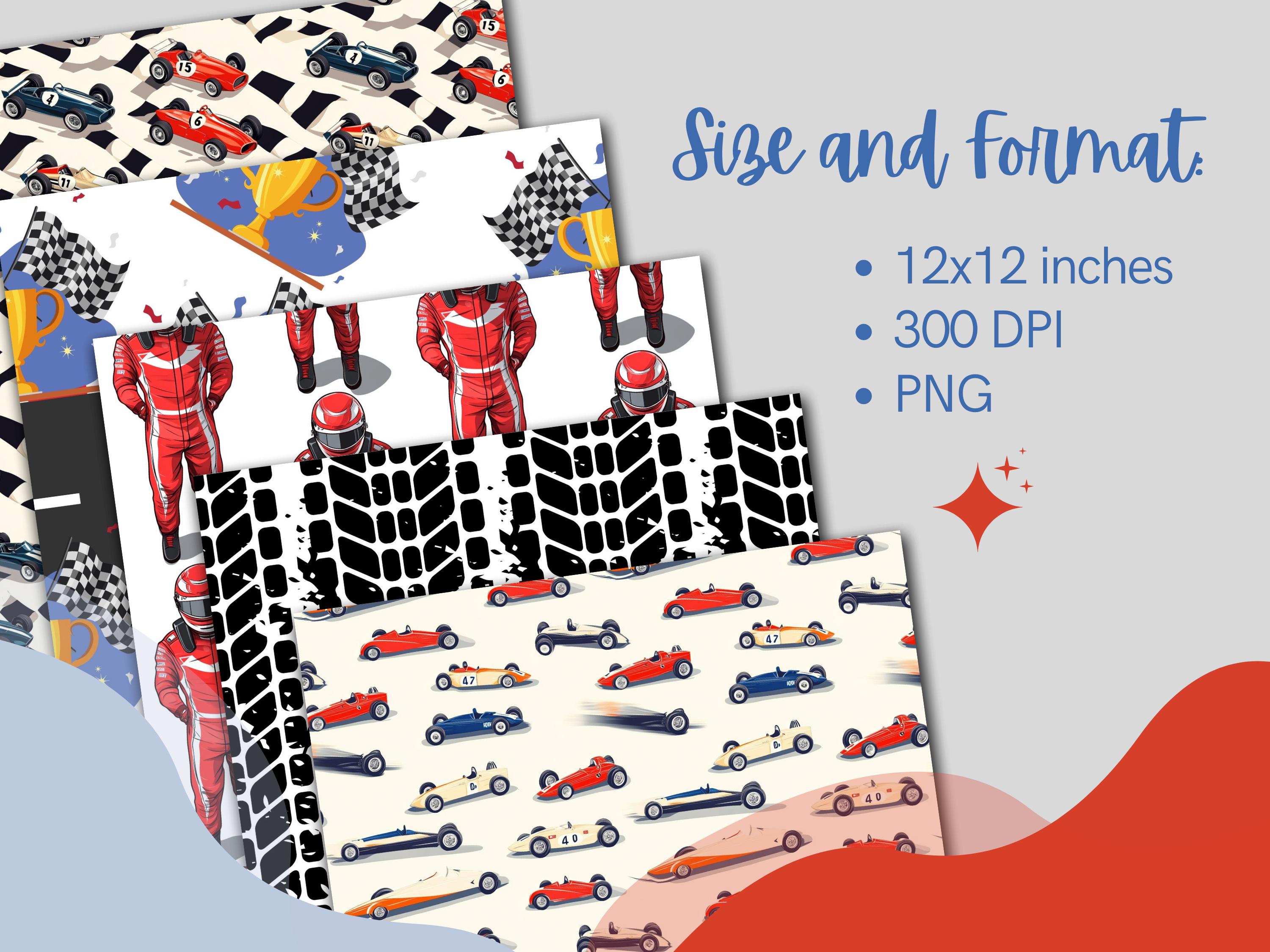 Race Car Seamless Pattern, Digital Paper for Scrapbooking, Vintage Car ...