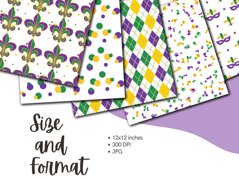 Mardi Gras Seamless Patterns, Printable Scrapbook Paper, Instant PNG ...