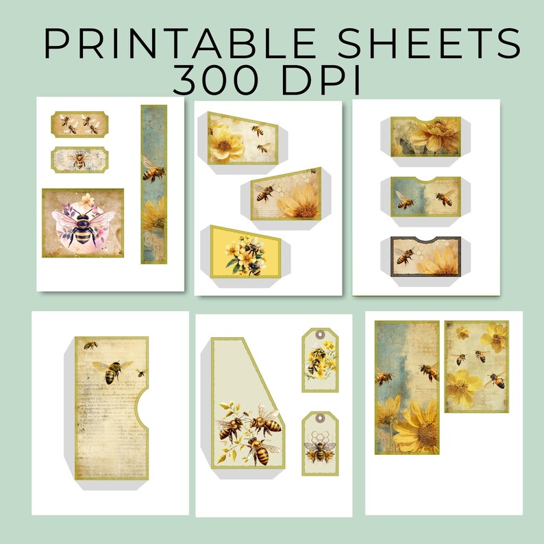 Junk Journal Folio Kit, Vintage Honey Bee Folio, Scrap Book Printable ...