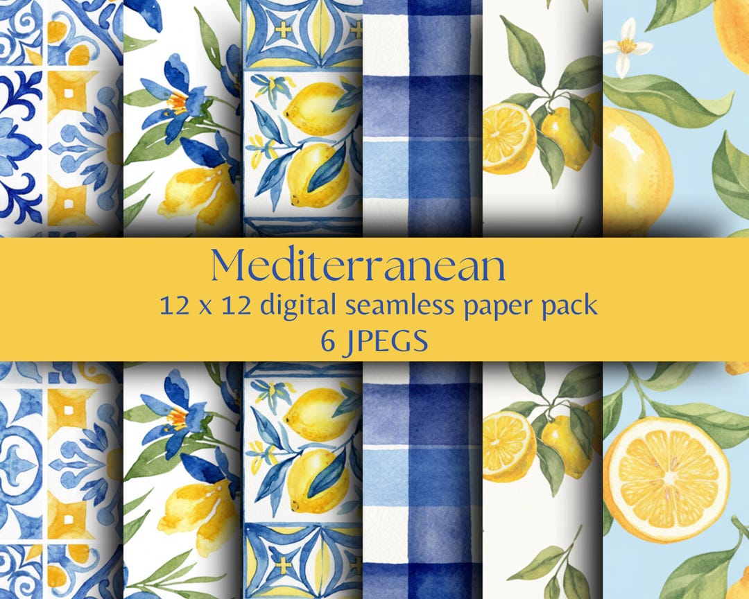 Mediterranean Digital Paper Pack | 12x12 Seamless Lemon & Tile ...