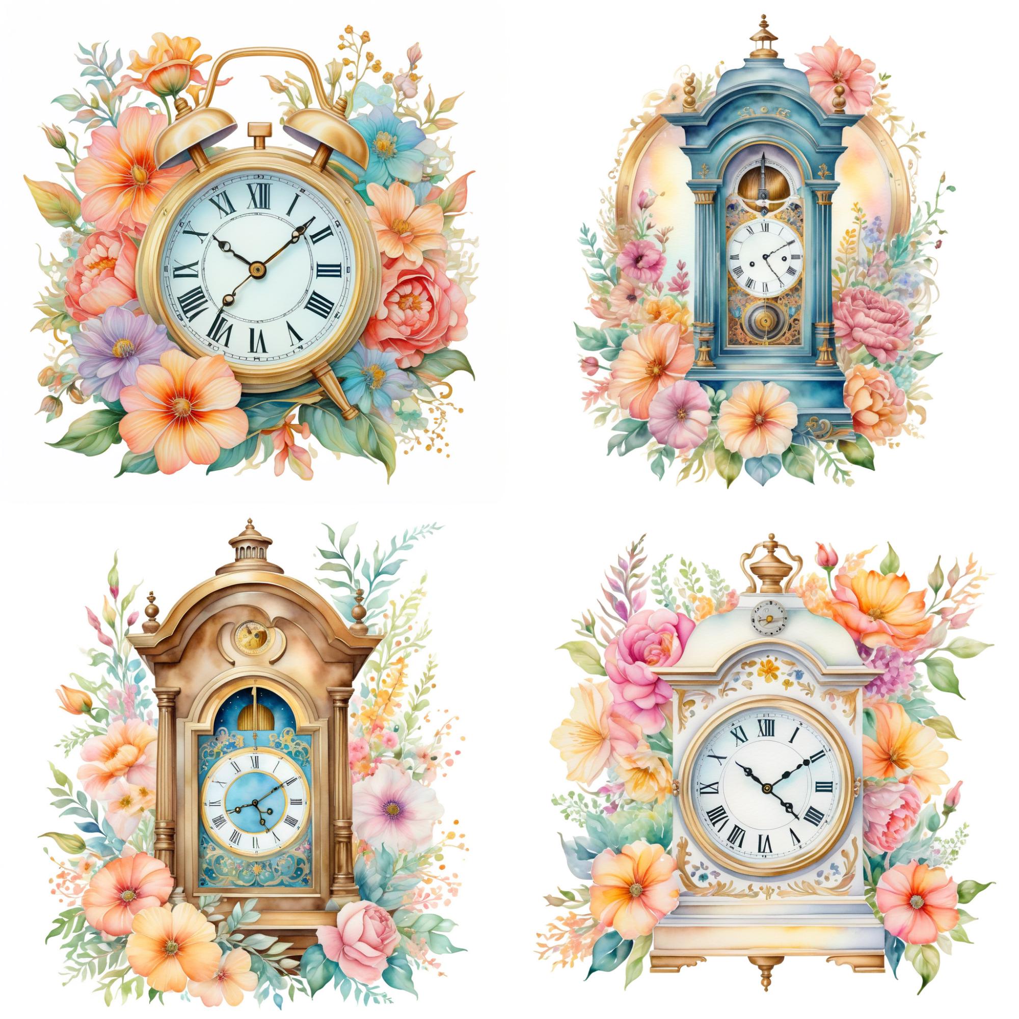 Floral Clock Clipart, Cuckoo Clock, PNG Image Transparent, Mantel Clock ...