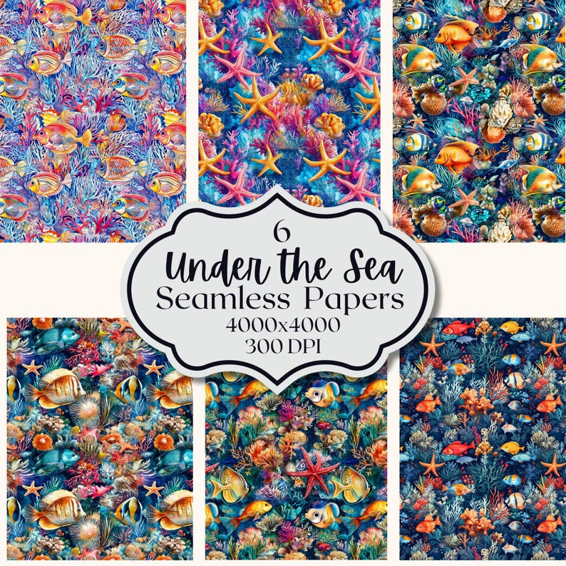 Under the Sea Digital Paper, Seamless Pattern Ocean Backgrounds ...