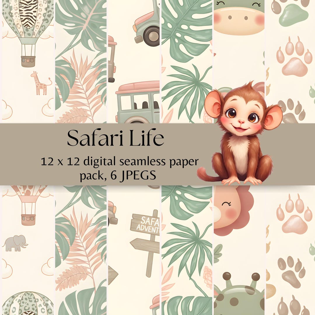 Safari Digital Paper, Jungle Seamless Patterns, Safari Animals ...