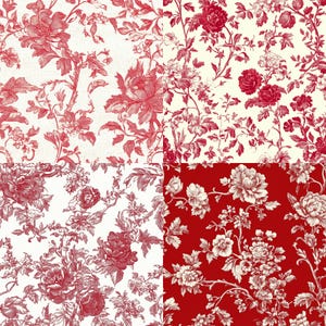 Red Seamless Pattern, Toile De Jouy, Digital Paper, Vintage Floral ...