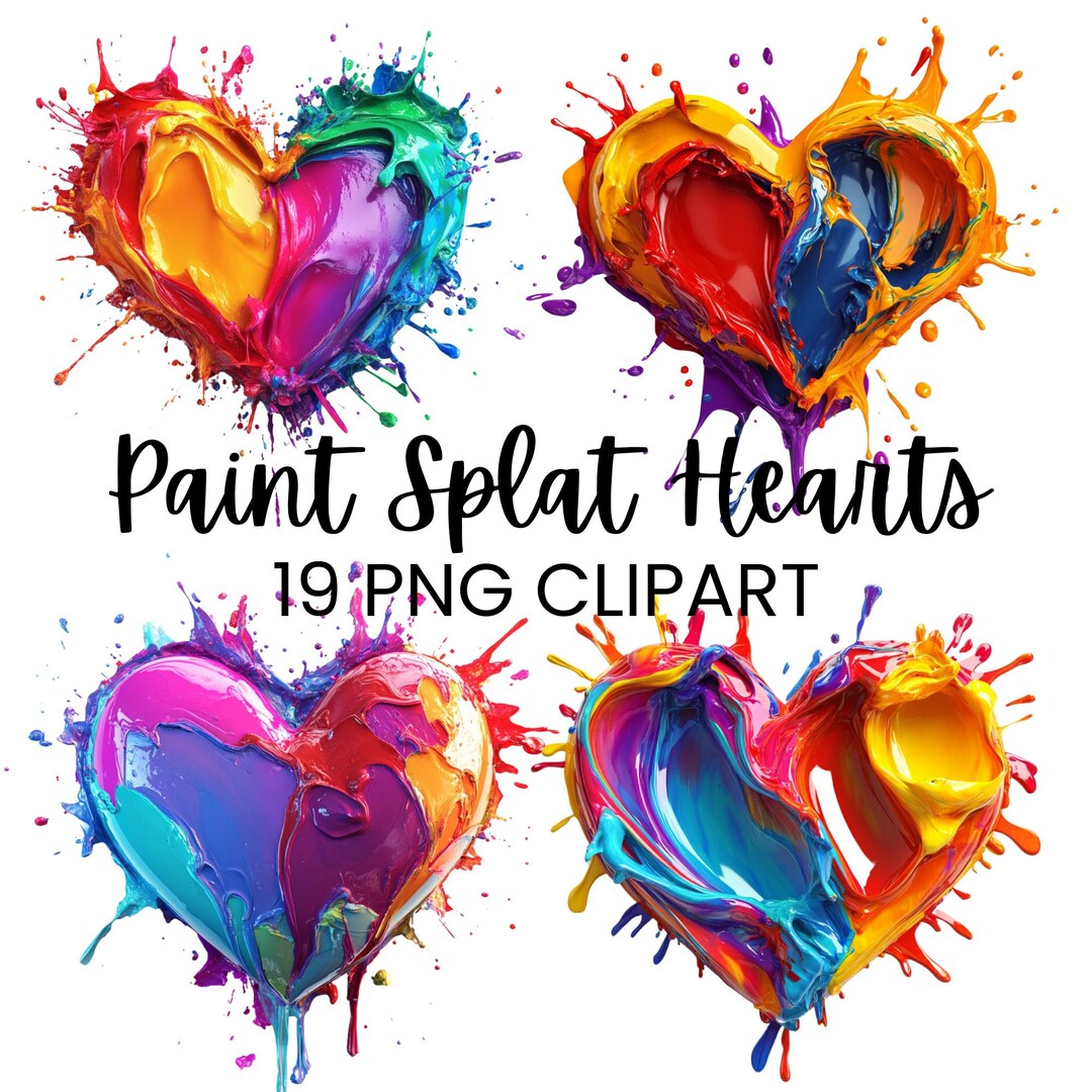Colourful Paint Splat Hearts Clipart, Rainbow Heart Art, Valentines Day ...