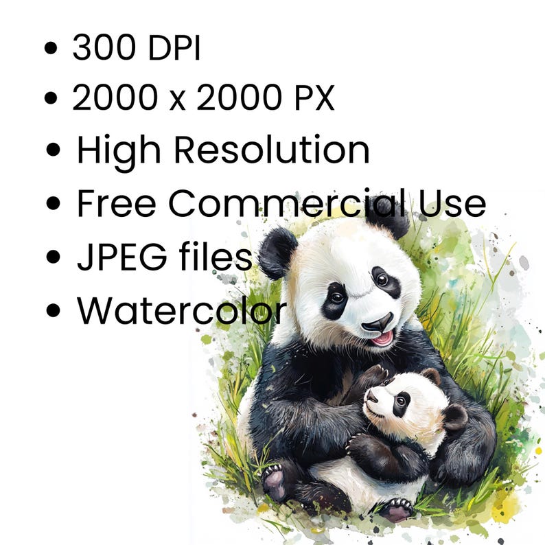 Panda Bear Clipart, Cute Watercolor Baby Panda, Digital PNG ...