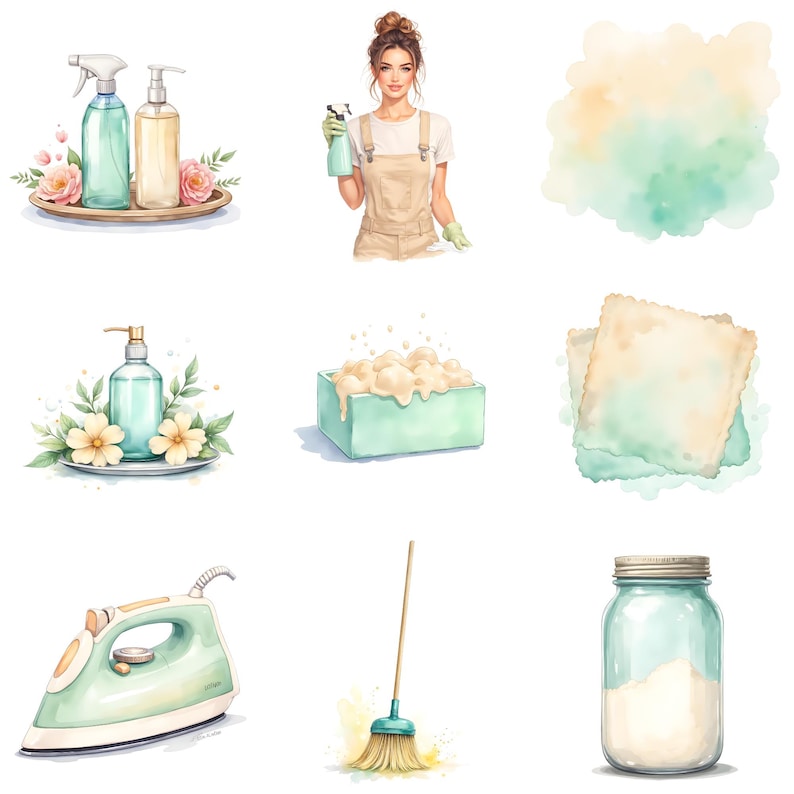 Cleaning Clipart Bundle, Laundry Day Graphics, Cleaning Supplies ...