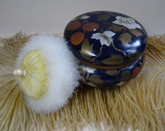 Vintage 1920s/20s 1930s/30s Wooden Treen POWDER POT & PUFF Boudoir ...