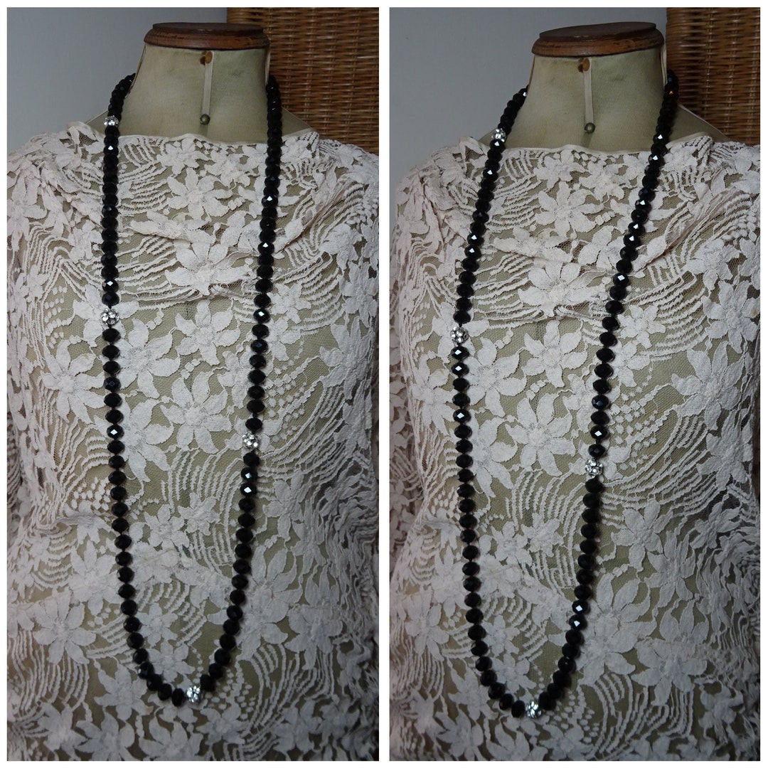 Vintage 1950s/50s 1920s Style Bead & Paste LONG NECKLACE/LARIAT Costume ...