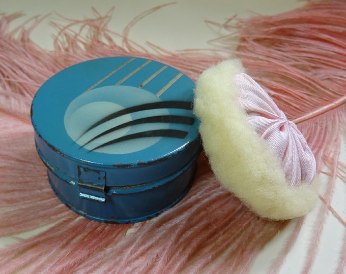 Vintage 1920s/20s Pandora Toleware FACE POWDER TIN & Puff Boudoir ...