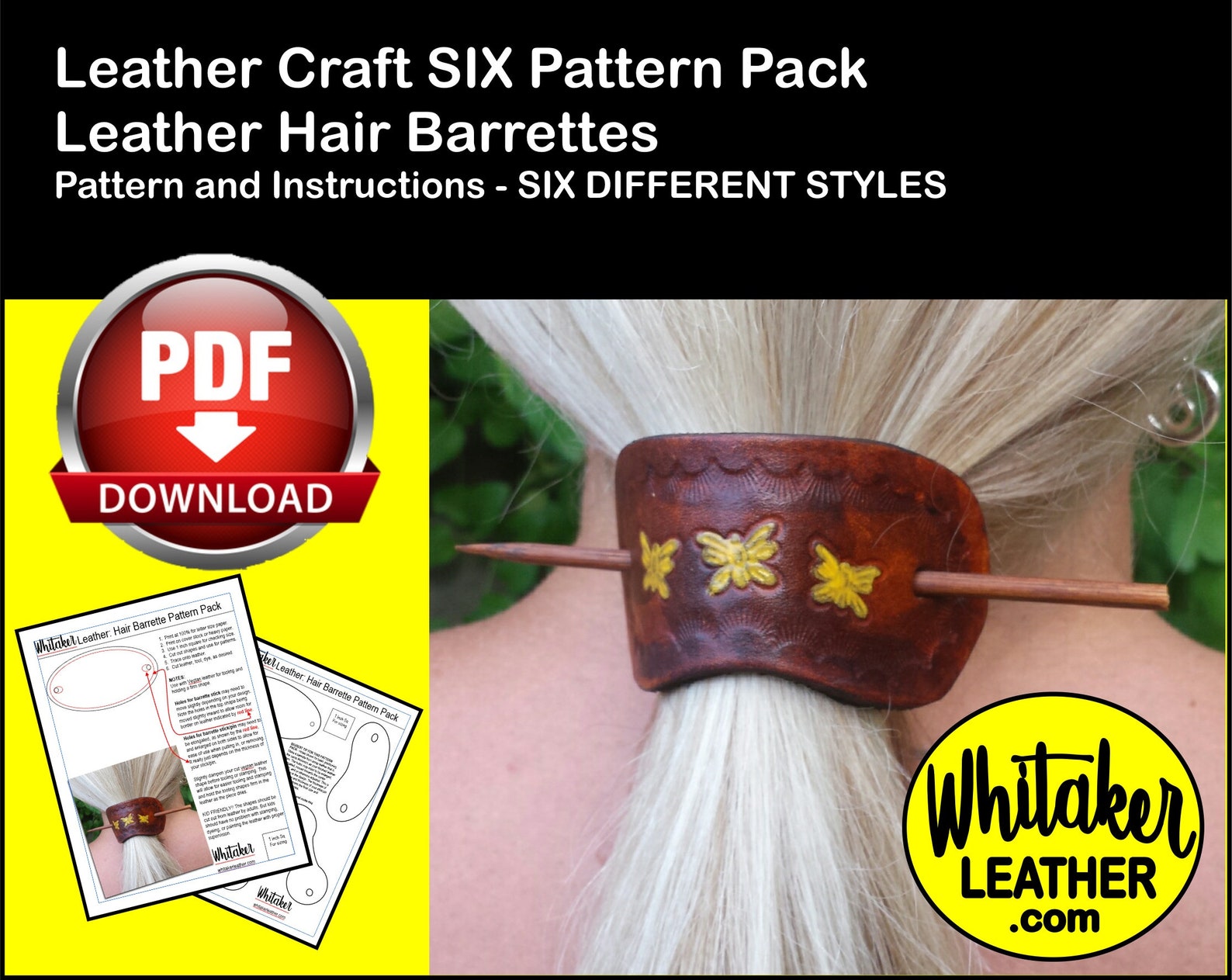 Leather Hair Barrette Pattern Six Pack Printable Pattern | Etsy