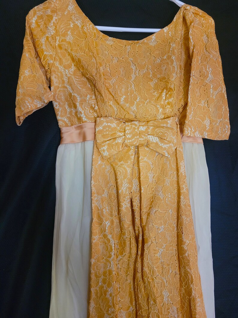 Vintage, Mustard, Formal Dress, Lace, Union Made, Dress, High Waisted ...
