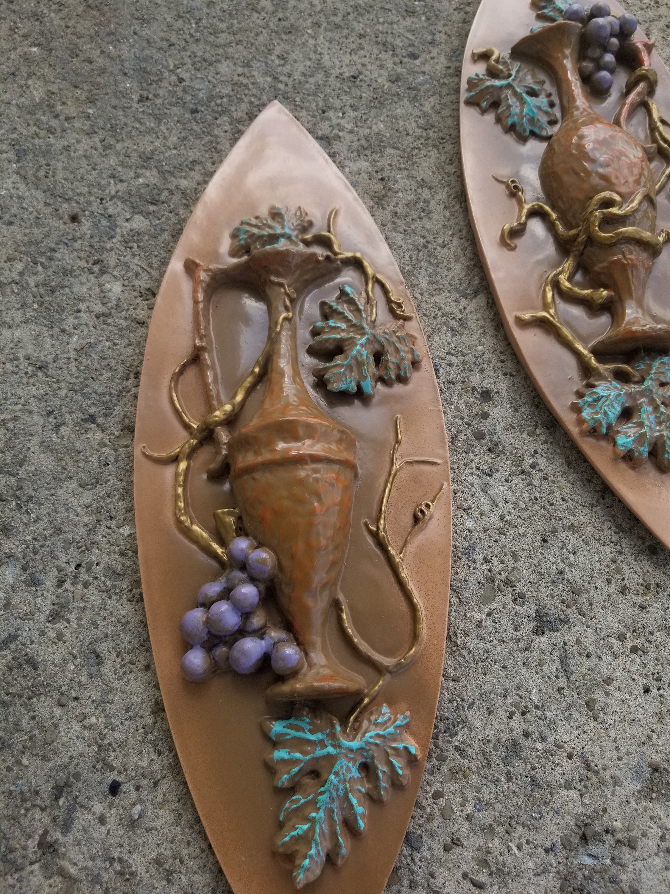 Set of 2 Vintage Chalkware Plaques Vase Vine and Grapes - Etsy