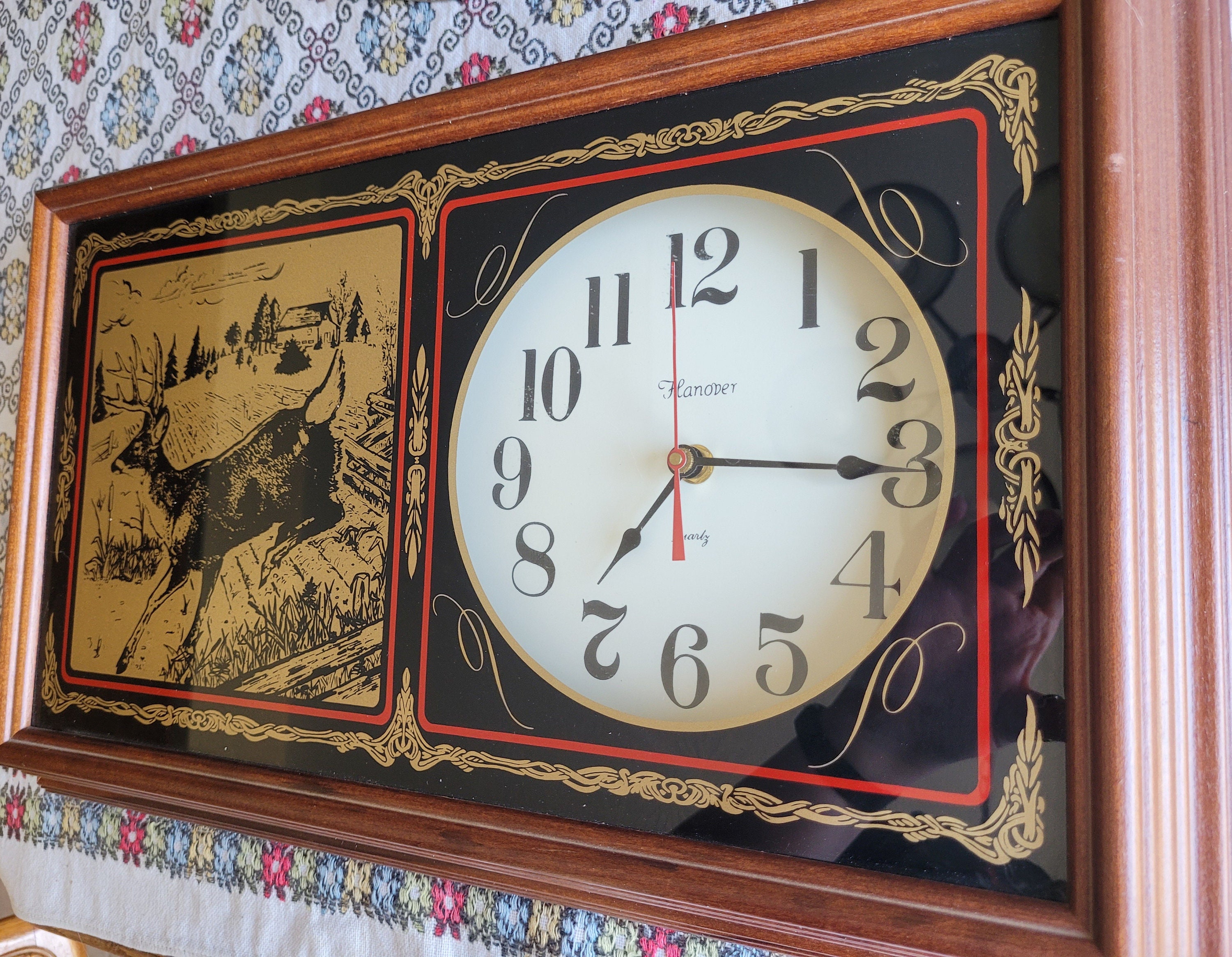 Vintage Hanover Clock, Running Buck Scene, Clock, Home Decor, Hunting ...