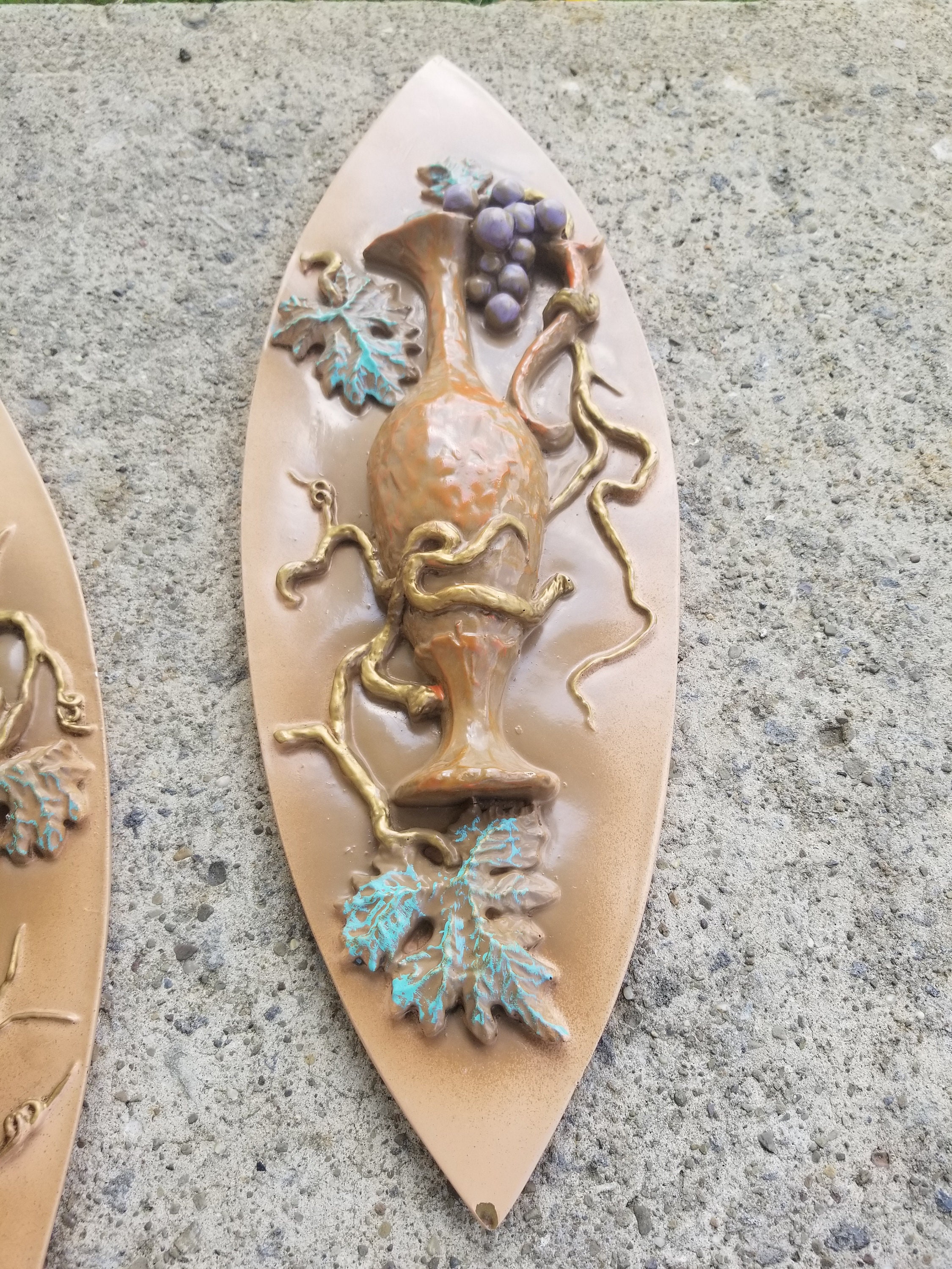 Set of 2 Vintage Chalkware Plaques Vase Vine and Grapes - Etsy