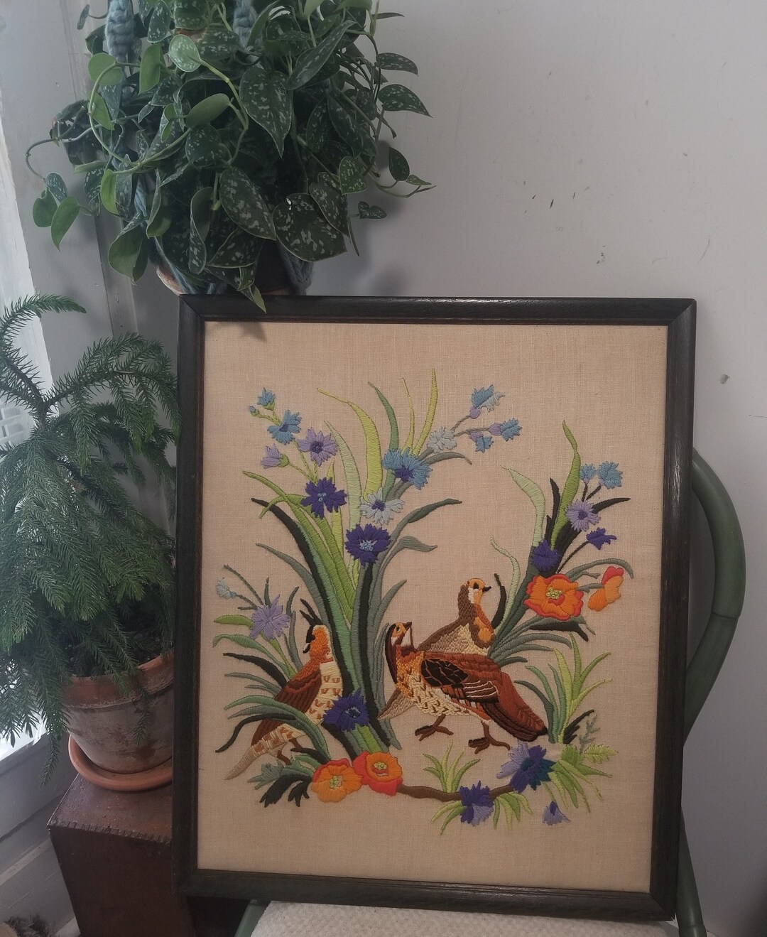 Large Vintage Crewel Bird and Floral Embroidery - Etsy