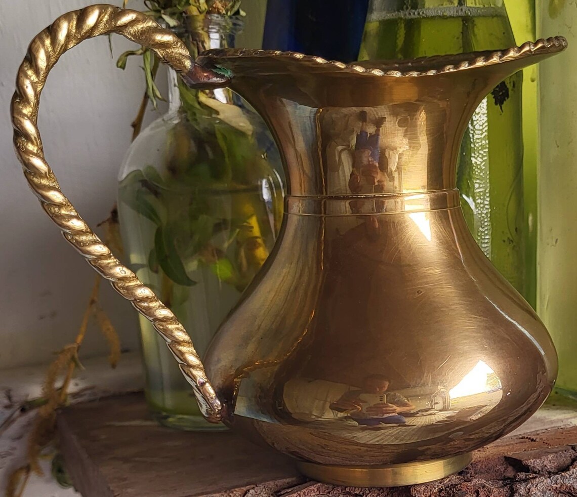 Vintage Brass Pitcher Home Decor Flower Vase Flower Arrangement ...