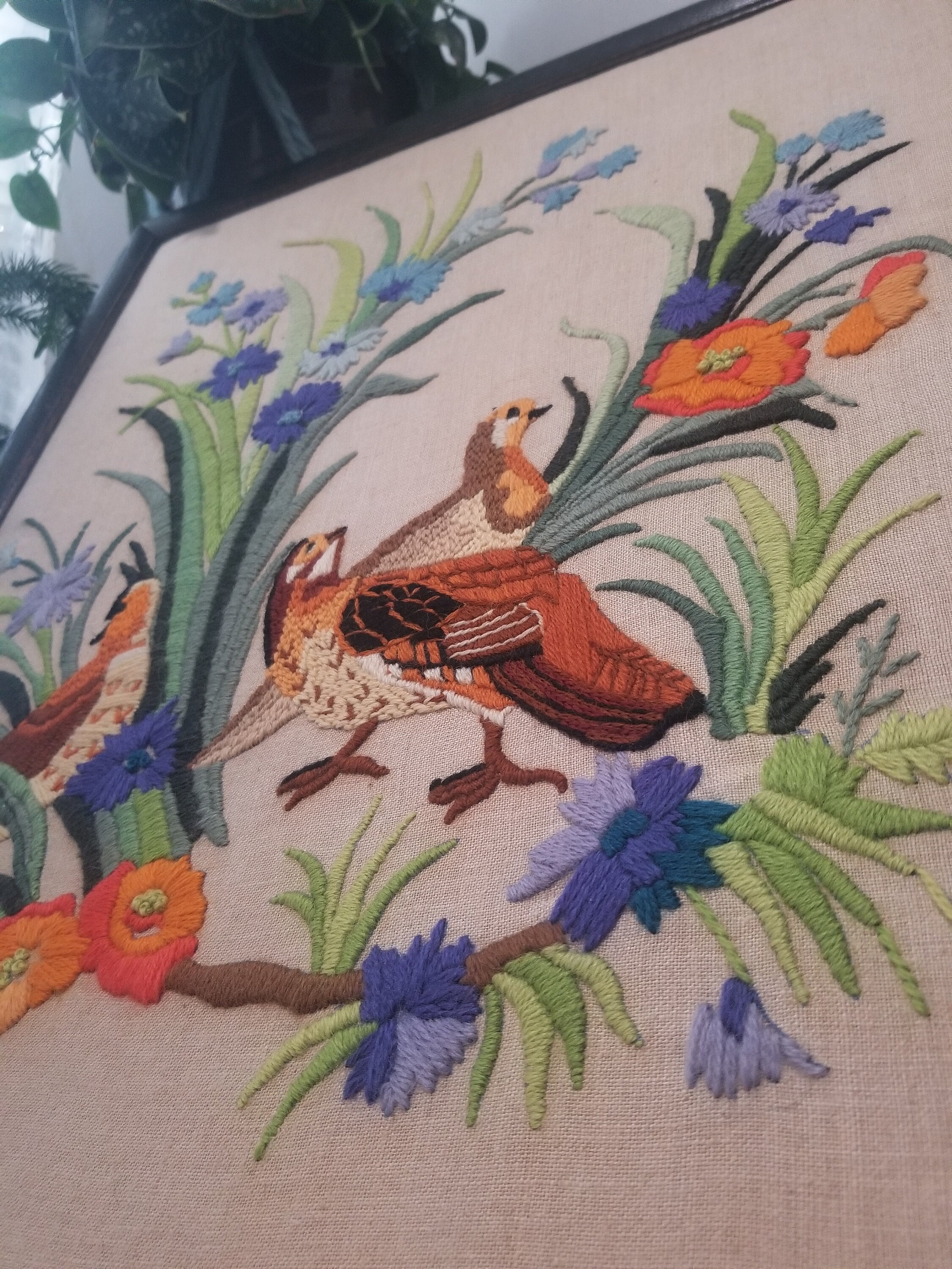 Large Vintage Crewel Bird and Floral Embroidery - Etsy