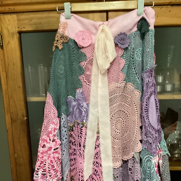 White Magnolia Rose Boho Chic Tattered Skirt, Ruffled Layered Skirt ...