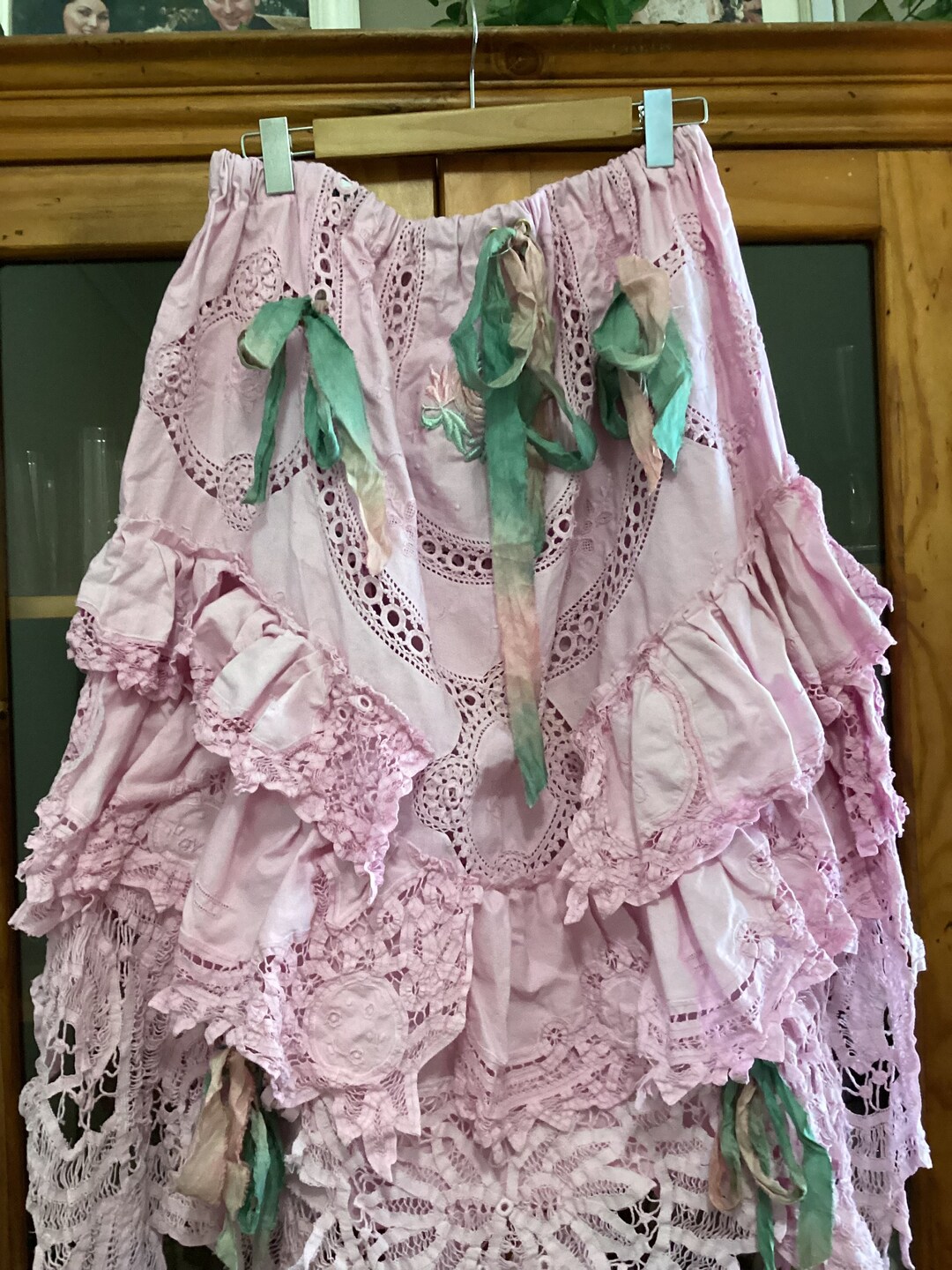 Pink Magnolia Rose Boho Chic Tattered Skirt, Ruffled, Layered Skirt ...