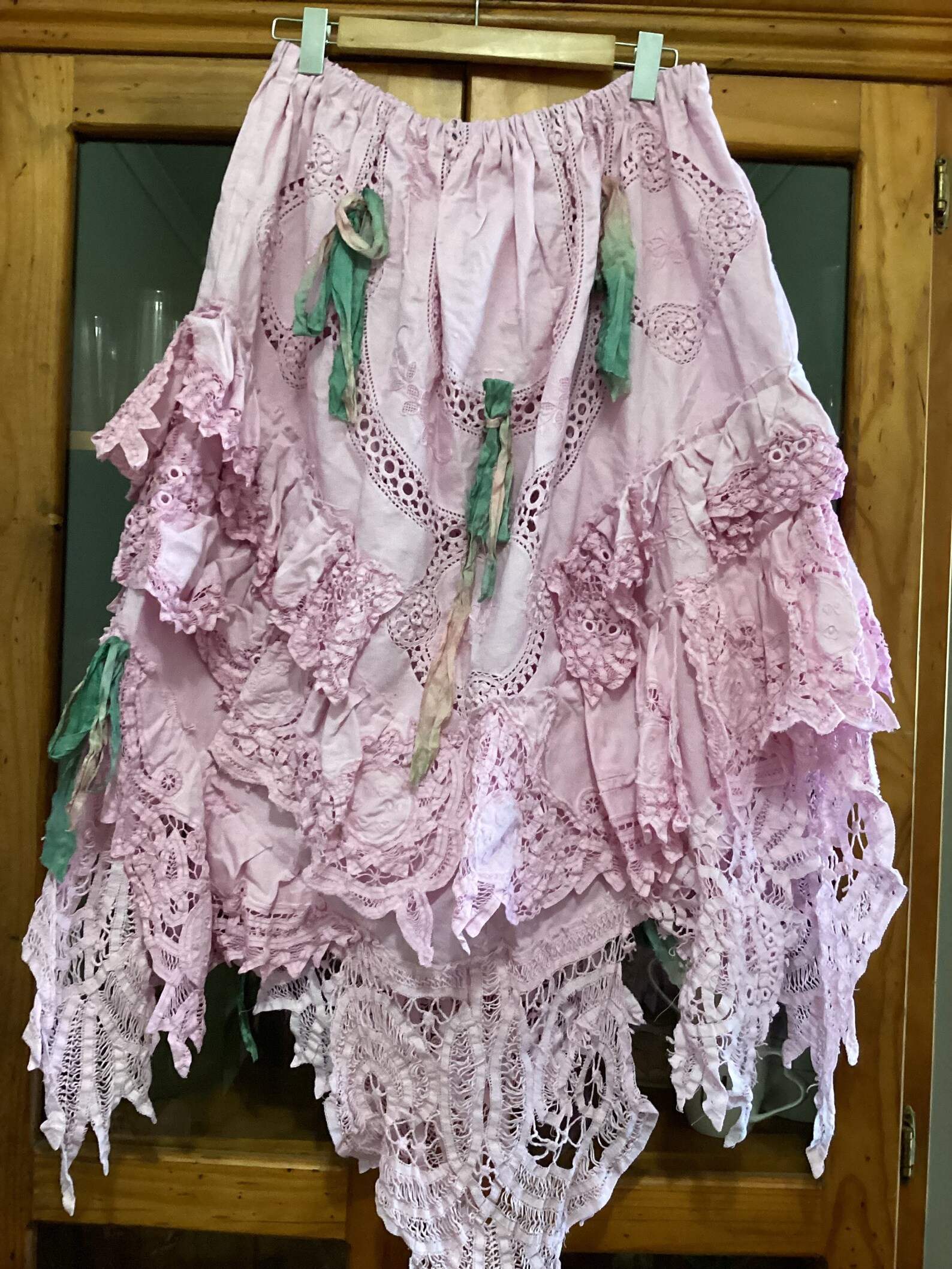 Pink Magnolia Rose Boho Chic Tattered Skirt, Ruffled, Layered Skirt ...