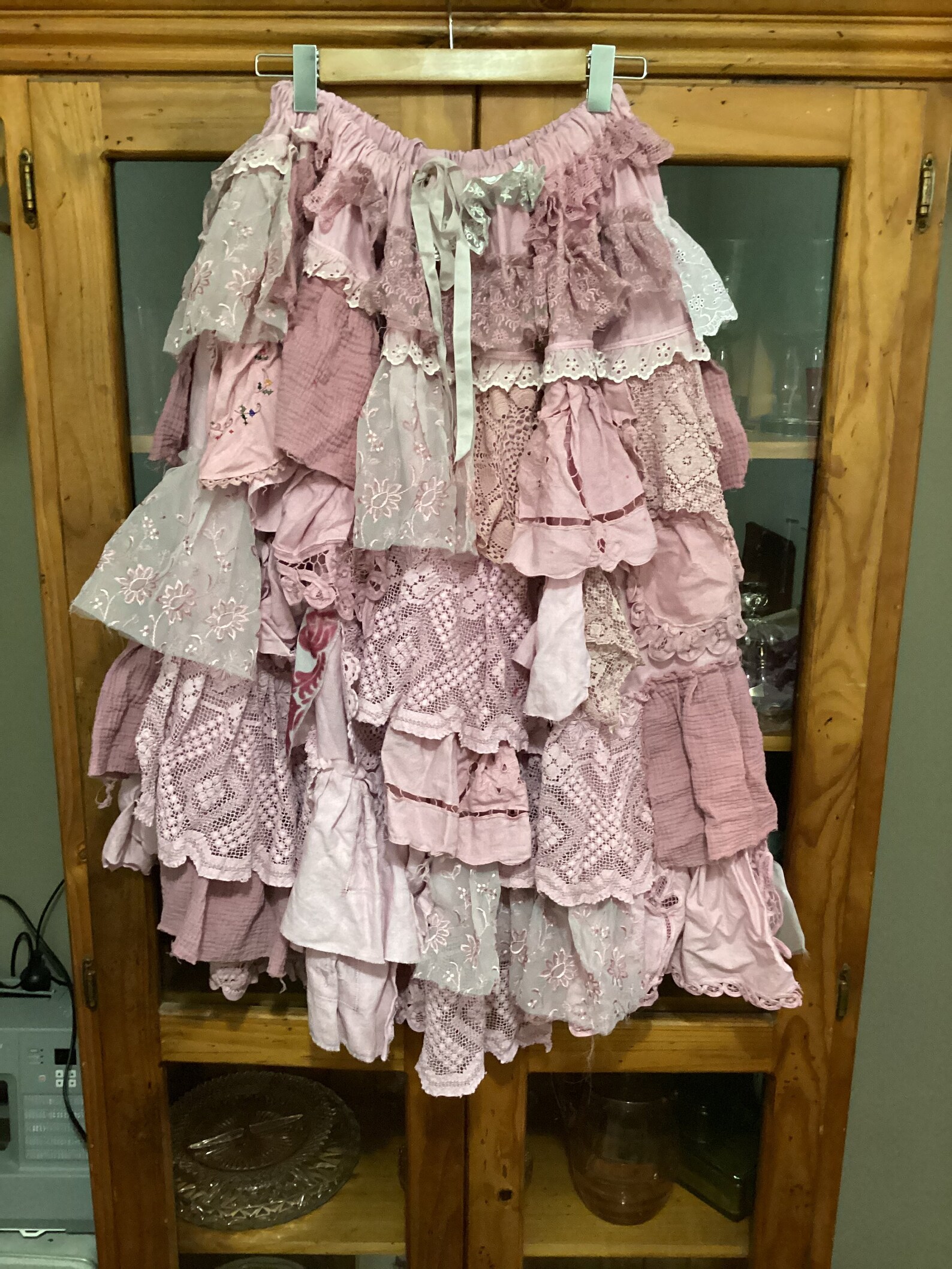 Boho Magnolia Style Pink Cotton Skirt, Ruffled Layered Tattered Skirt ...