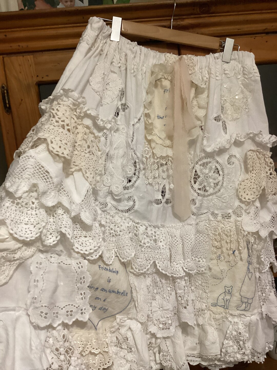 White Magnolia Rose Boho Chic Tattered Skirt, Ruffled Layered Skirt ...