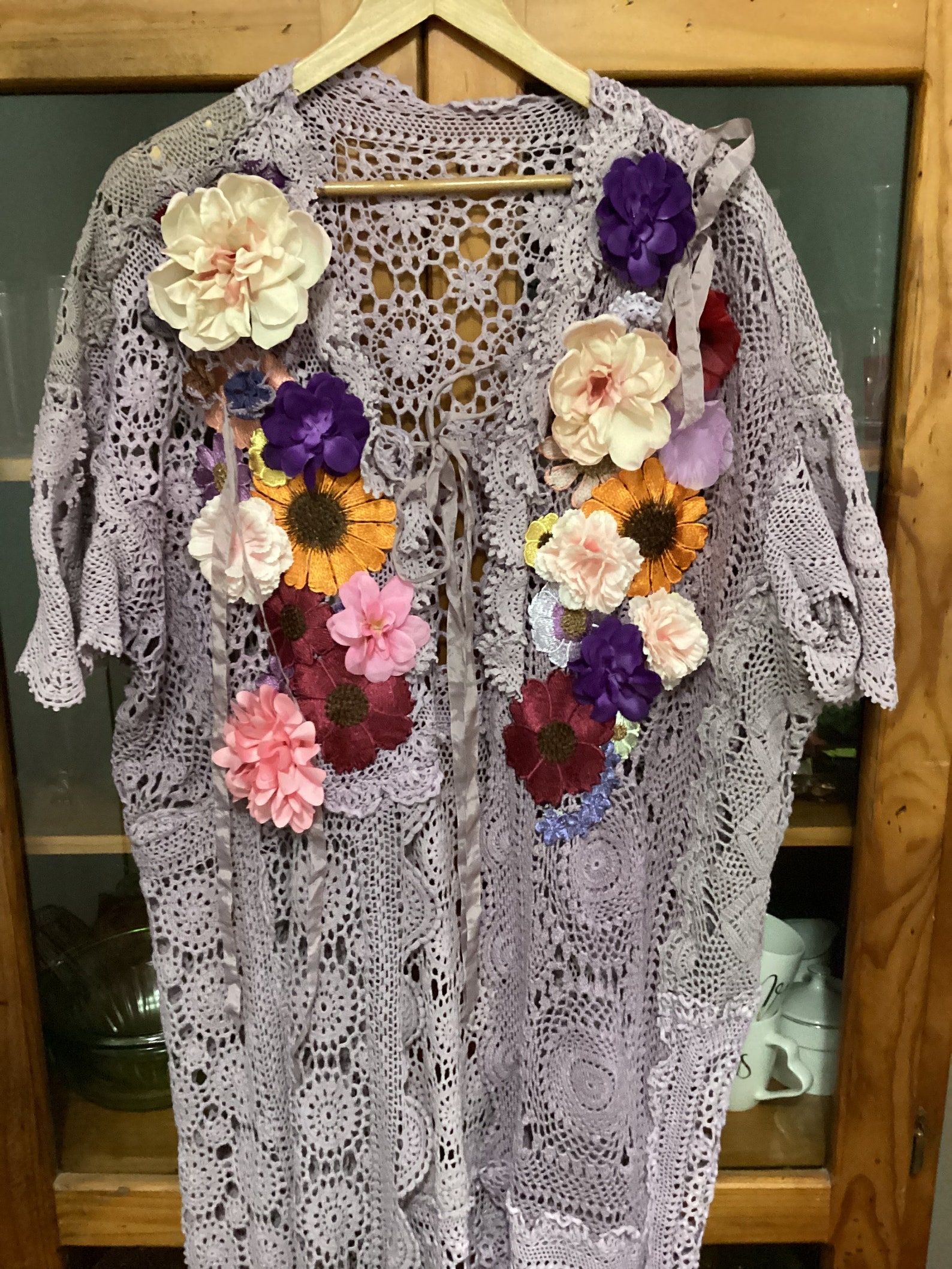 Pale Purple Coloured Magnolia Inspired Crochet Duster Jacket, Patchwork ...