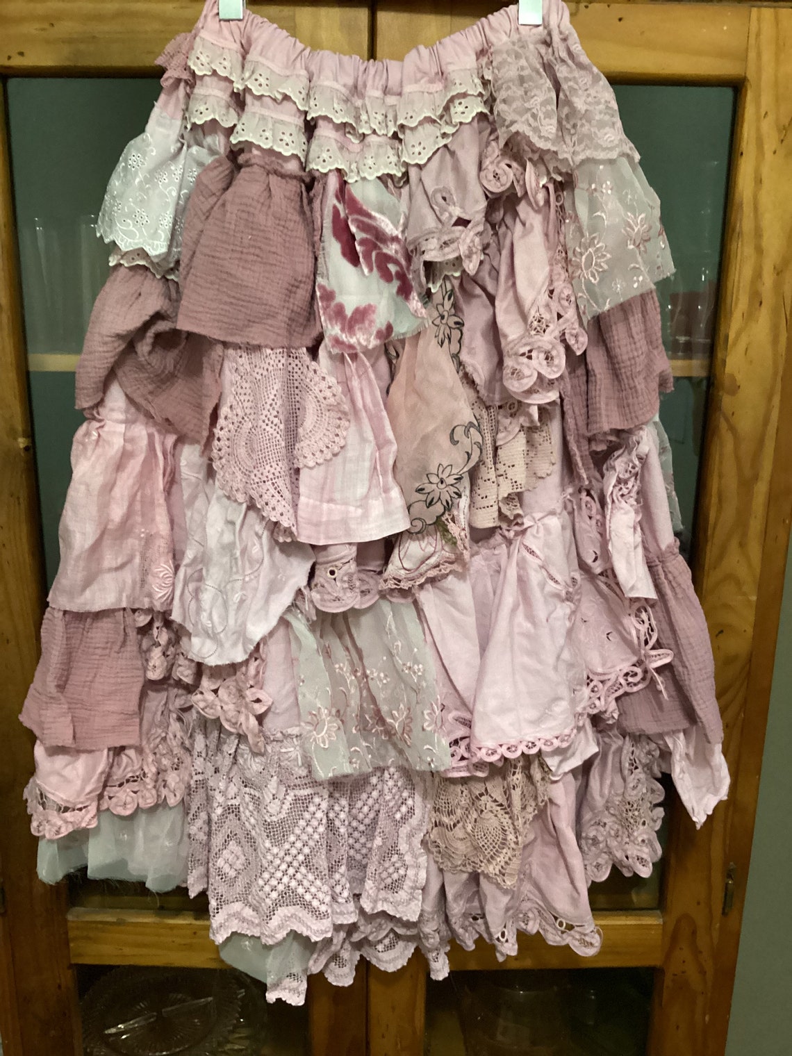 Boho Magnolia Style Pink Cotton Skirt, Ruffled Layered Tattered Skirt ...