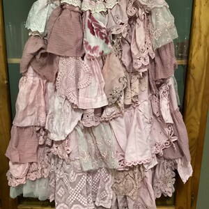 Boho Magnolia Style Pink Cotton Skirt, Ruffled Layered Tattered Skirt ...