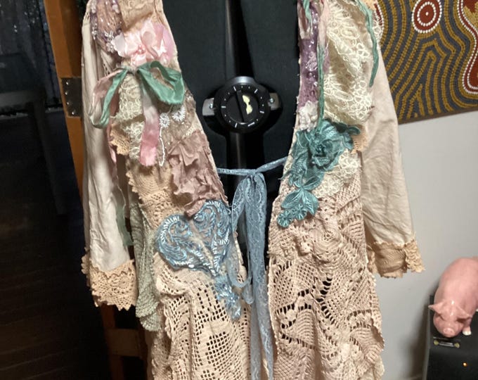 Beige Magnolia Rose Art to Wear Cotton Embroidered Cutwork Jacket, Lots ...