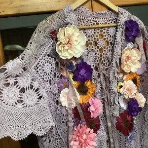 Pale Purple Coloured Magnolia Inspired Crochet Duster Jacket, Patchwork ...