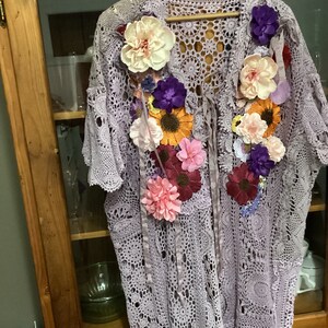 Pale Purple Coloured Magnolia Inspired Crochet Duster Jacket, Patchwork ...