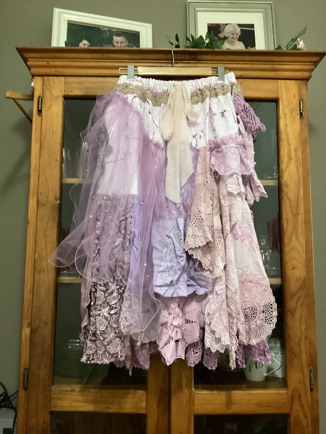 Pink Purple Magnolia Rose Boho Chic Tattered Skirt, Ruffled Layered ...