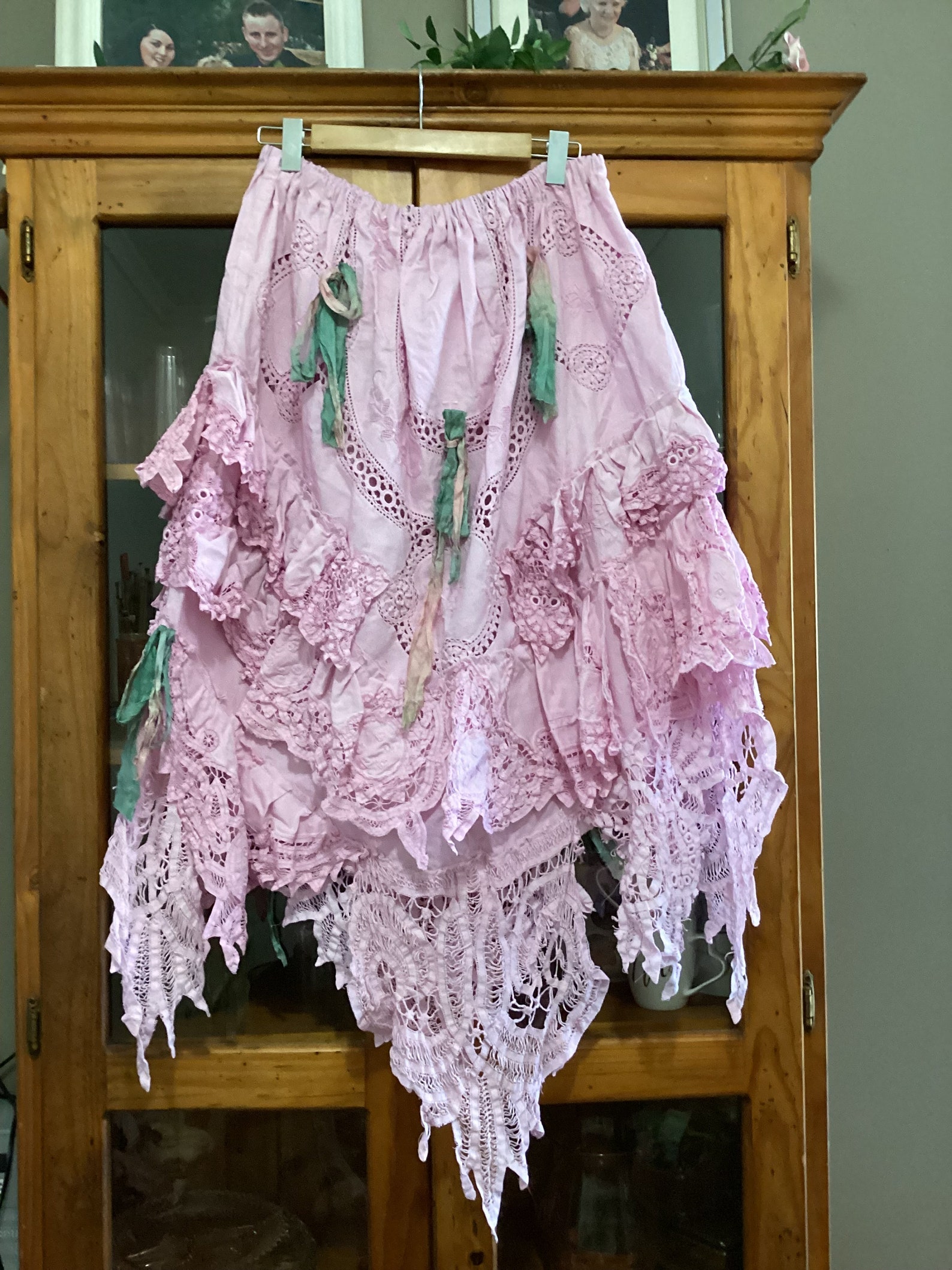 Pink Magnolia Rose Boho Chic Tattered Skirt, Ruffled, Layered Skirt ...