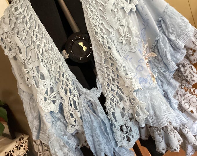 Pale Blue Embroidered Magnolia Rose Art to Wear Cotton Jacket, Lots of ...
