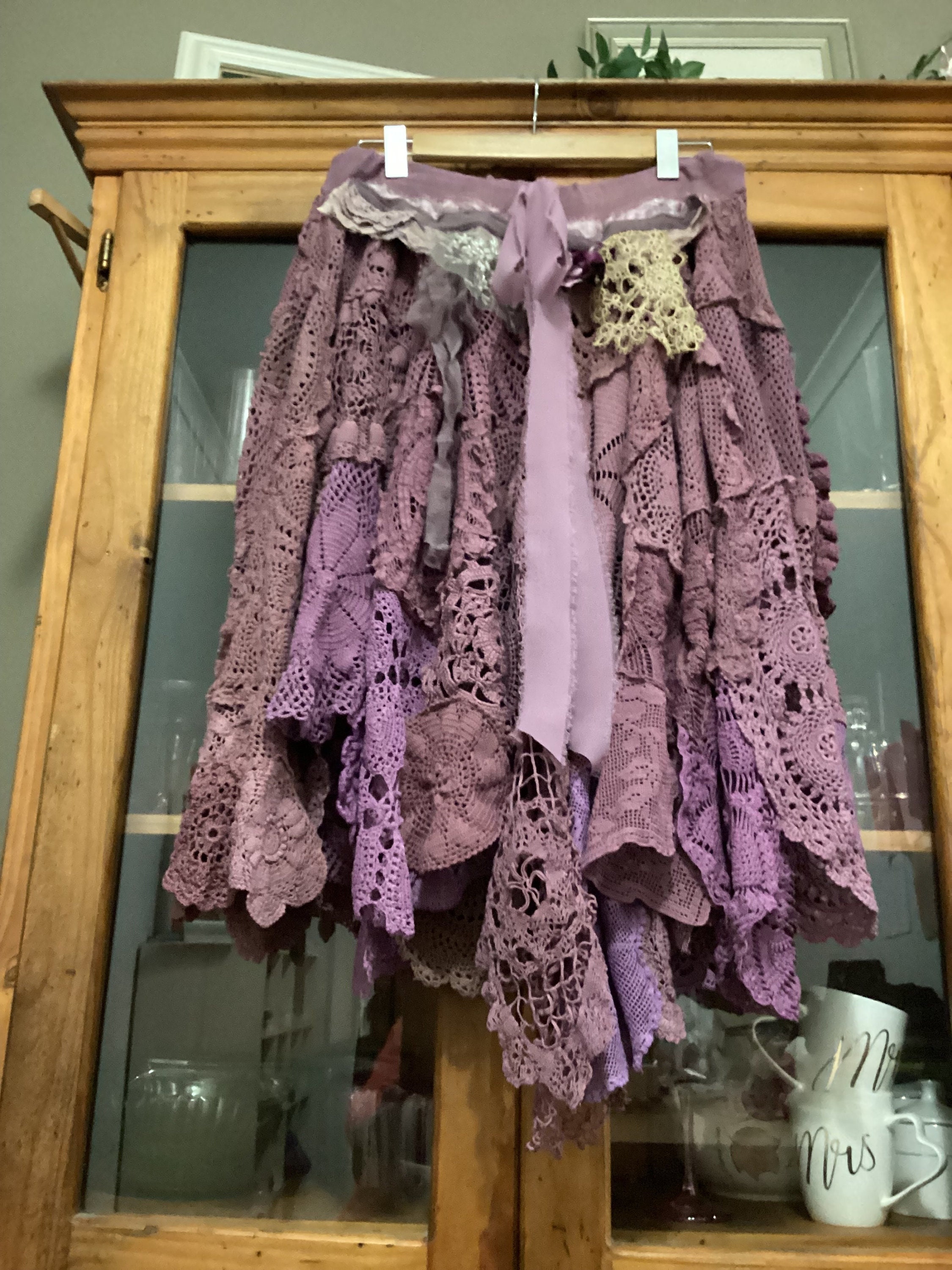 Plummy Purple Colour Magnolia Rose Chic Crochet Skirt, Patchwork ...