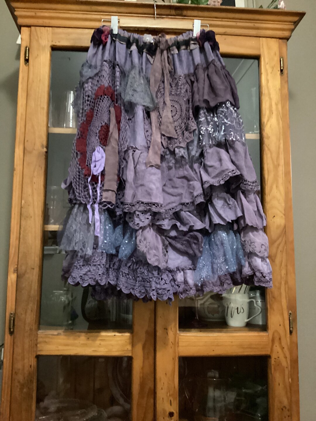 Dusky Purple Magnolia Rose Boho Chic Tattered Skirt, Ruffled Layered ...