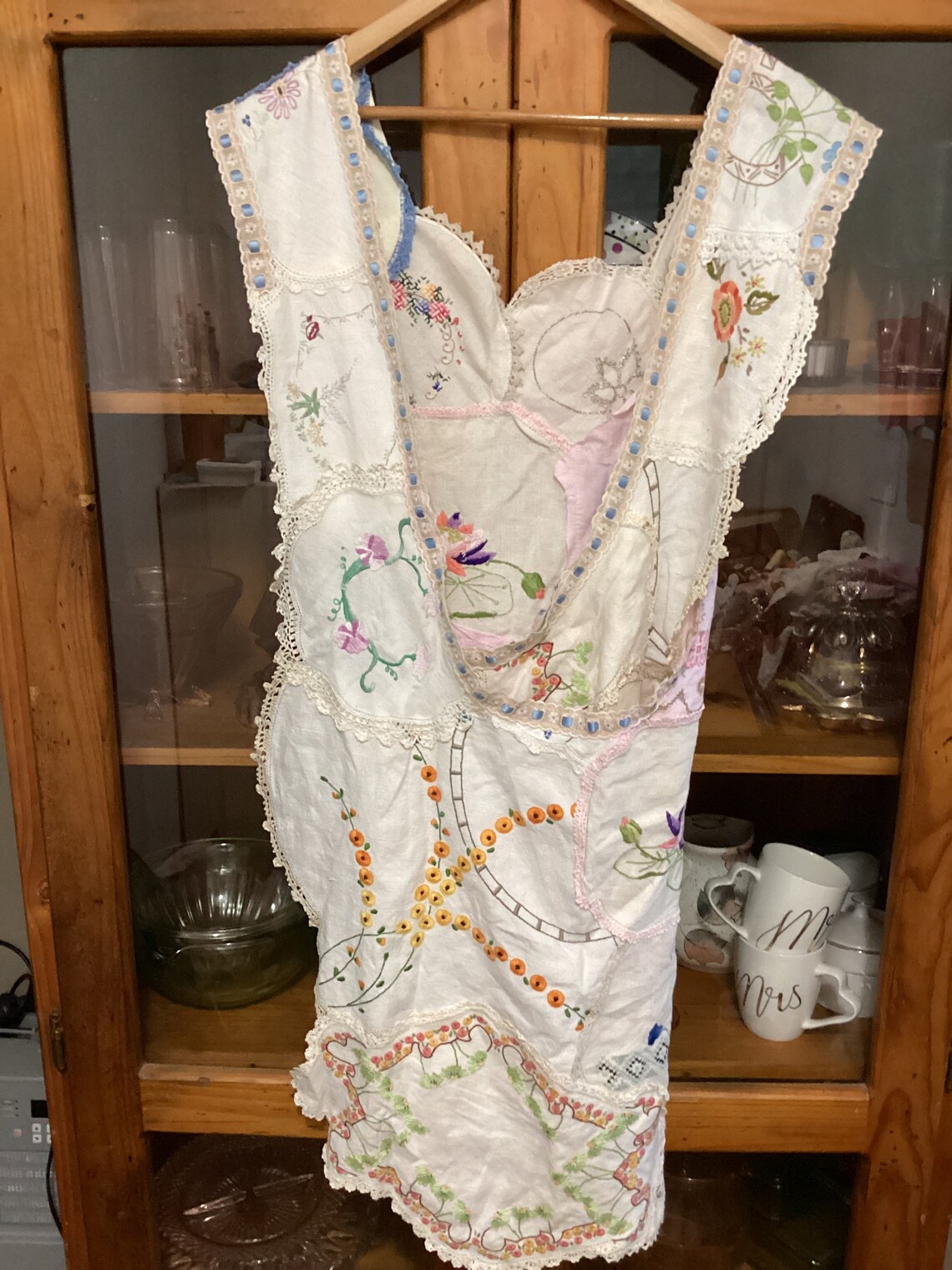 Crossover Magnolia Rose Apron, With Embroidered Doilies, Patchwork ...