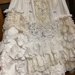 White Magnolia Rose Boho Chic Tattered Skirt, Ruffled Layered Skirt ...